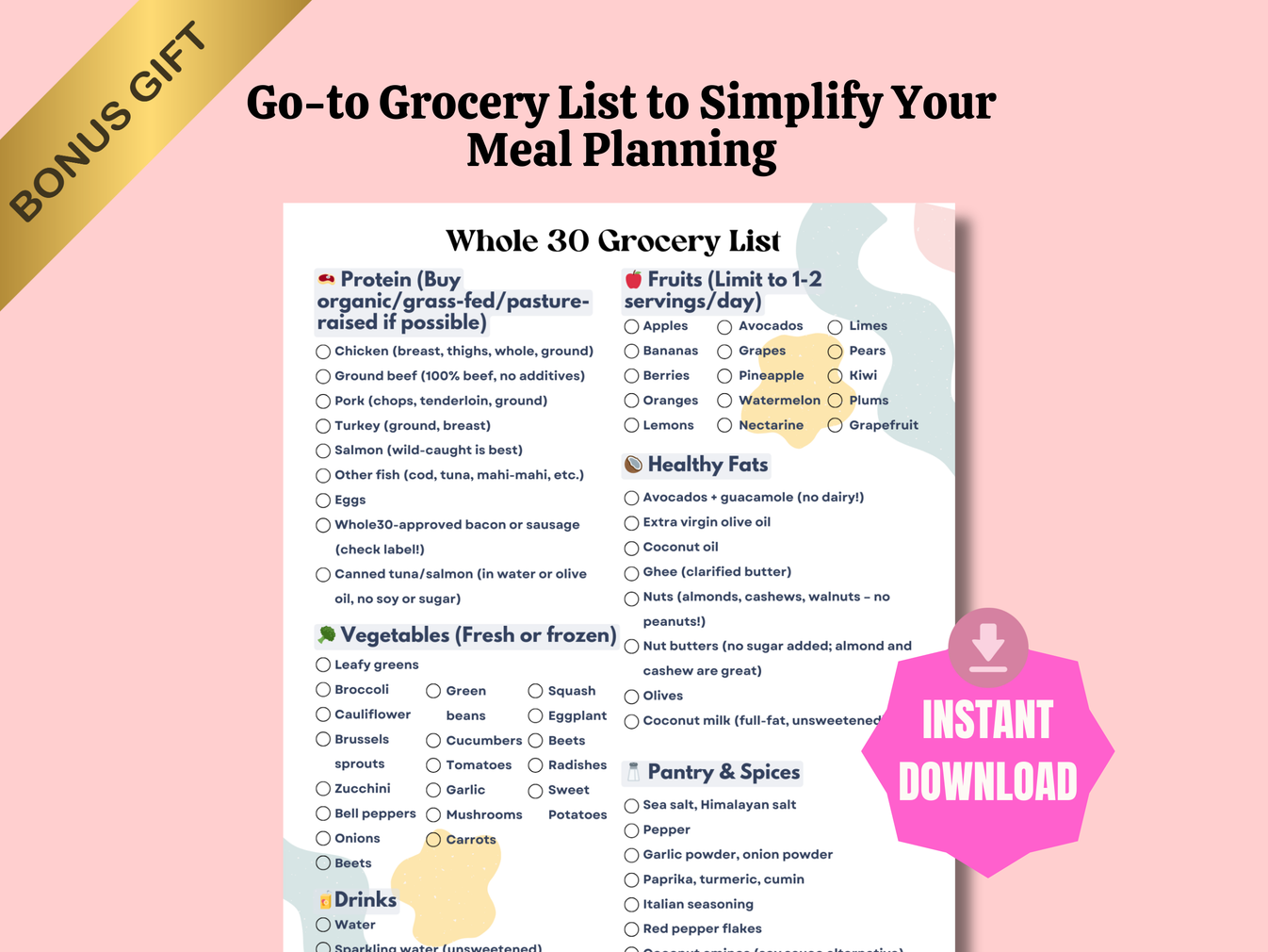 Whole30 Grocery List & Food Chart – Approved Foods PDF – Hey Daisy Day
